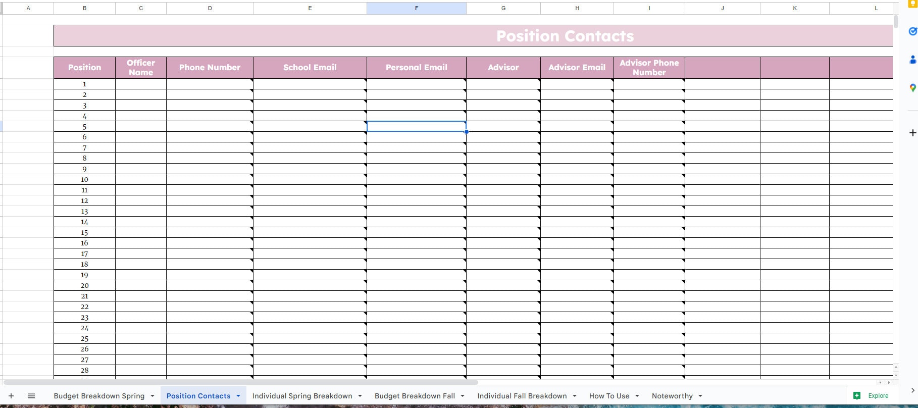 Google Sheets Sorority Greek Life Budget Spreadsheet - Etsy