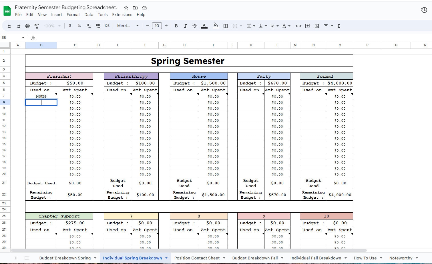 Google Sheets Fraternity Greek Life Budget Spreadsheet - Etsy