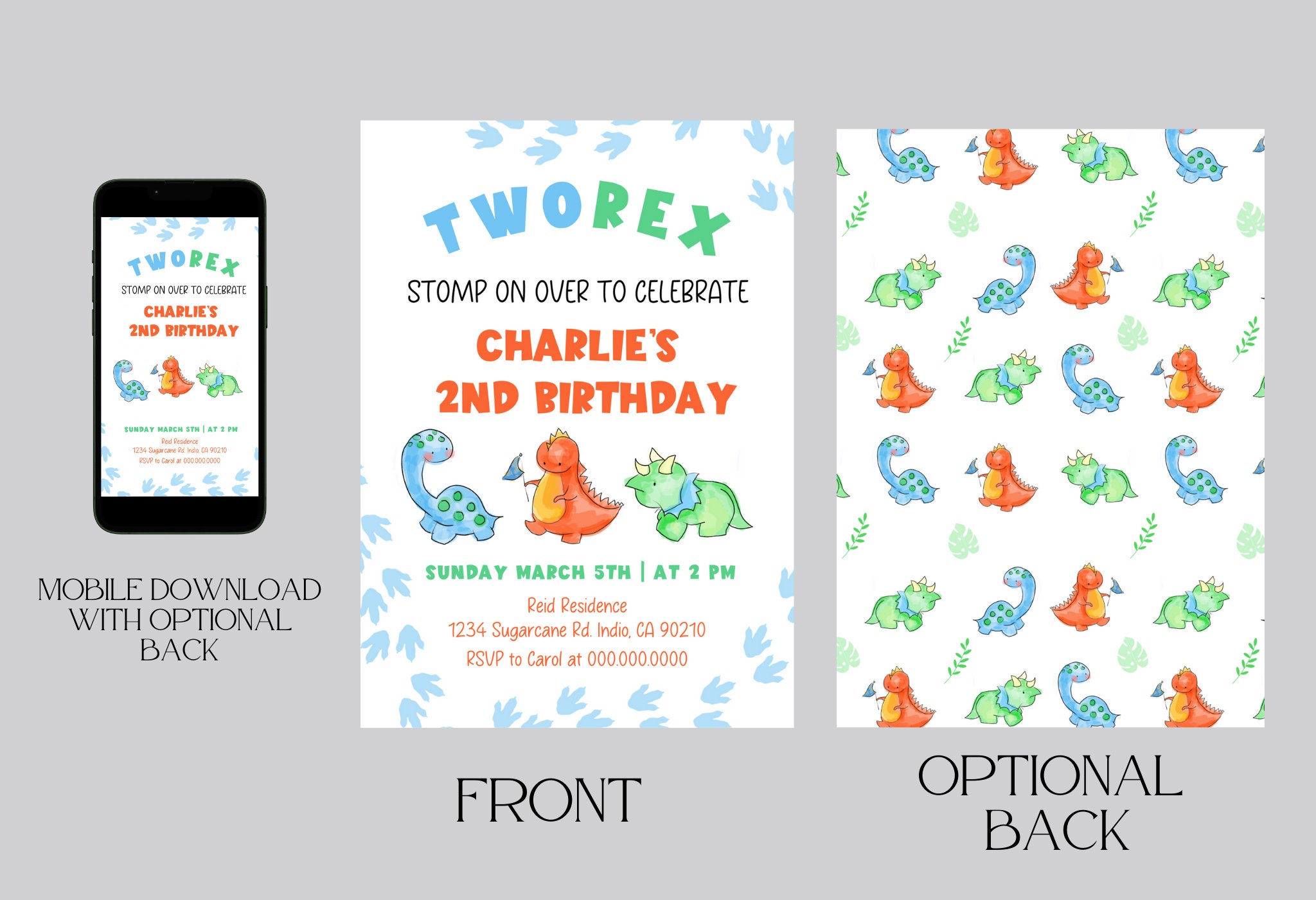 Two Rex Birthday Invitation 5x7 and Mobile - Etsy
