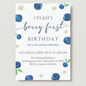 Blueberry First Birthday Invitation Berry 5x7 - Etsy