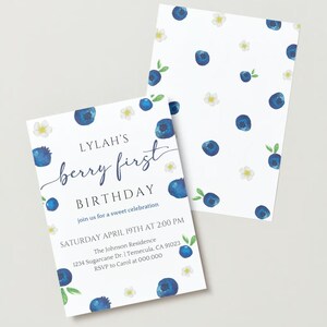 Blueberry First Birthday Invitation Berry 5x7 - Etsy