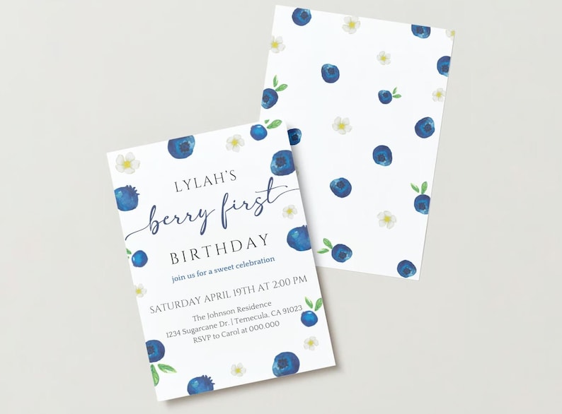 Blueberry First Birthday Invitation Berry 5x7 - Etsy