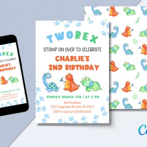 Two Rex Birthday Invitation 5x7 and Mobile - Etsy