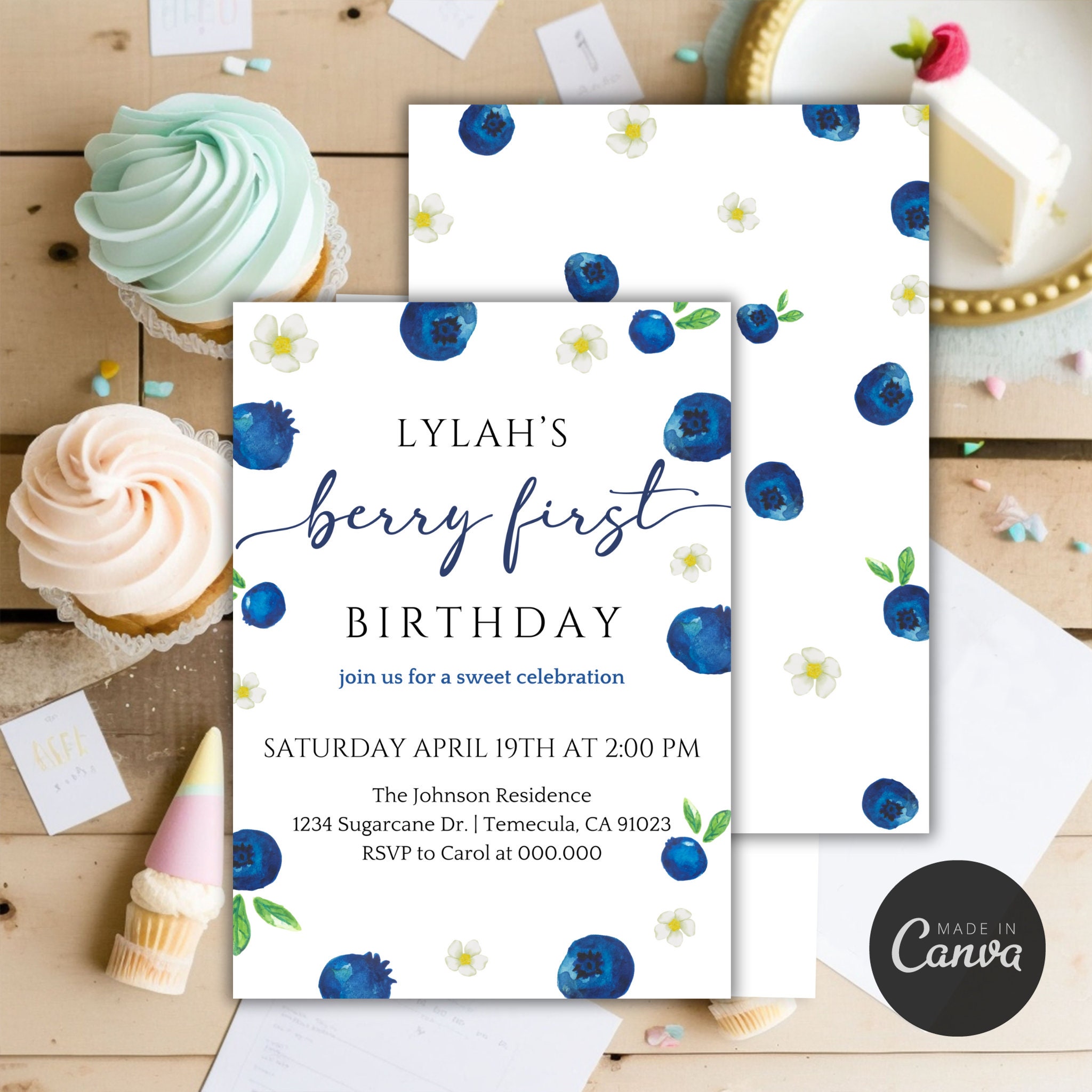 Blueberry First Birthday Invitation Berry 5x7 - Etsy
