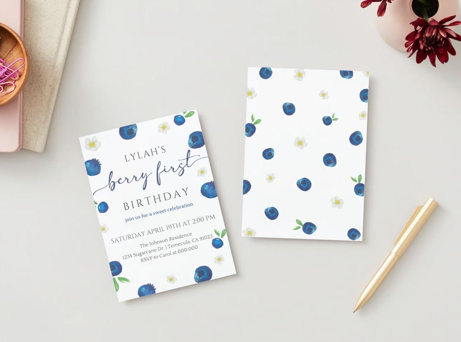 Blueberry First Birthday Invitation Berry 5x7 - Etsy