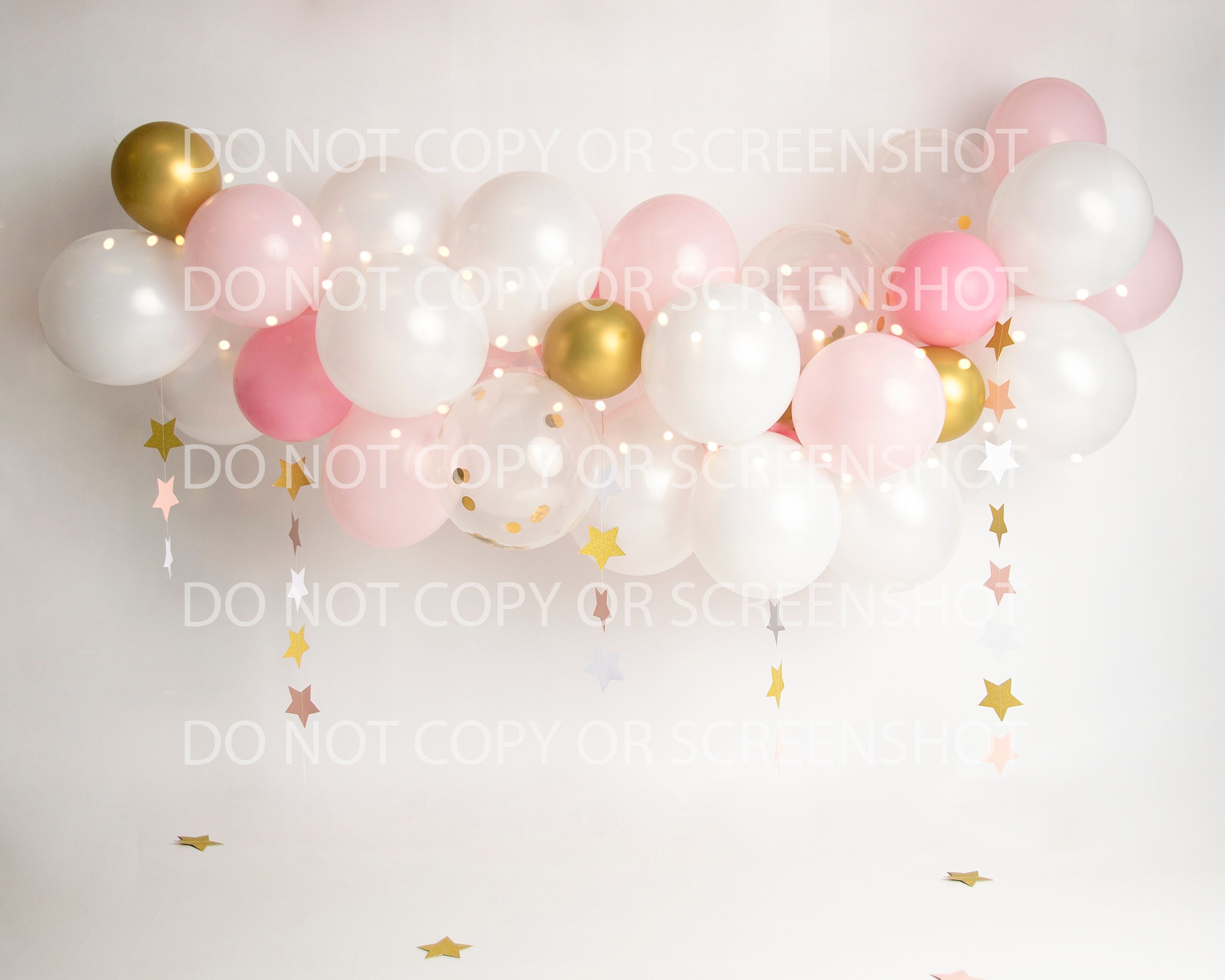 Cake Smash Digital Background Backdrop Girl One Year Stars Pinks Golds ...