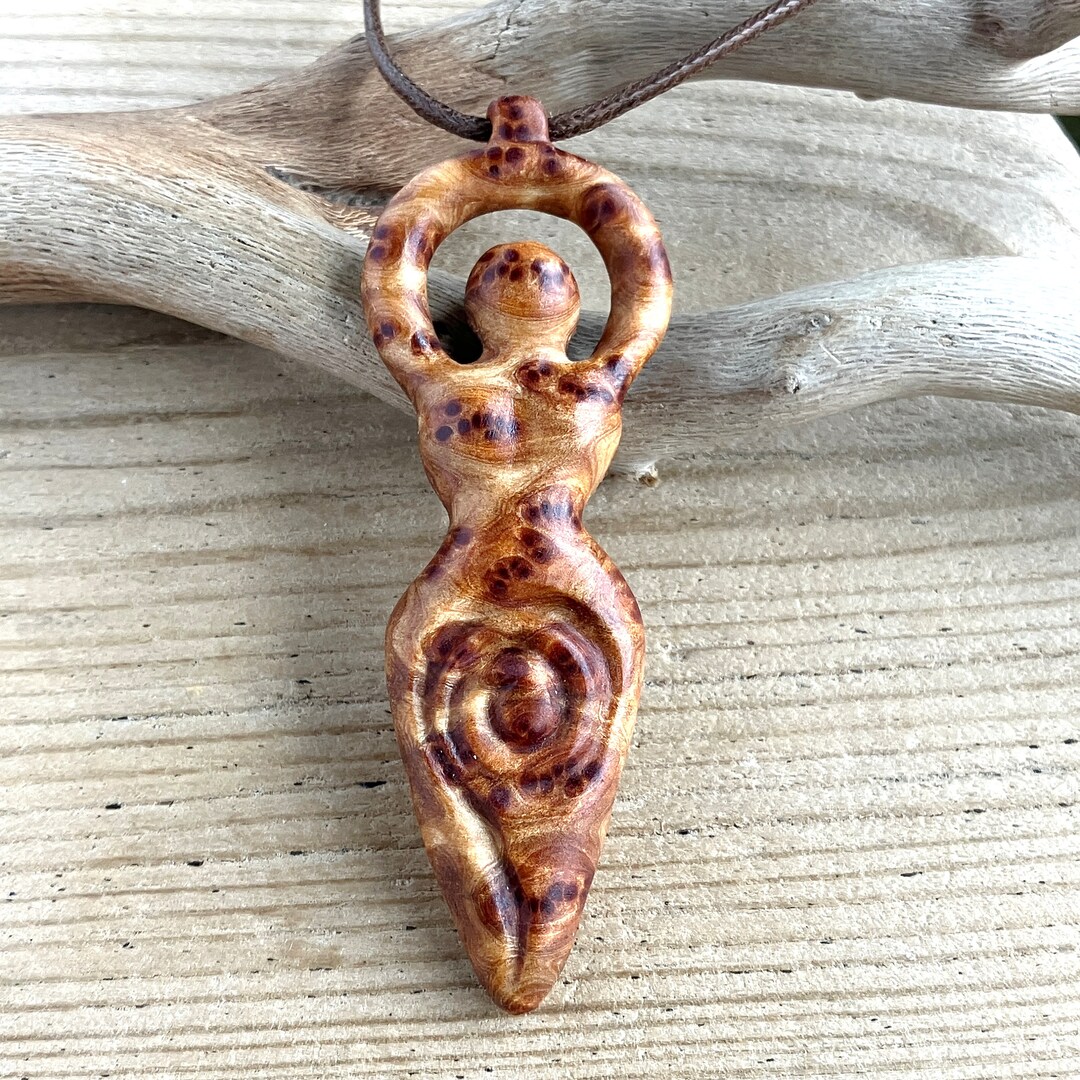 Wooden Spiral Goddess Wooden Pendant Necklace Hand Carved From Rare ...