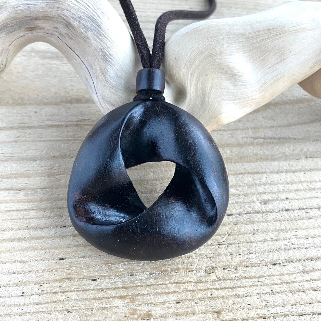 Ebony Triple Mobius Wooden Pendant Necklace 38 Mm, Handmade Unique ...
