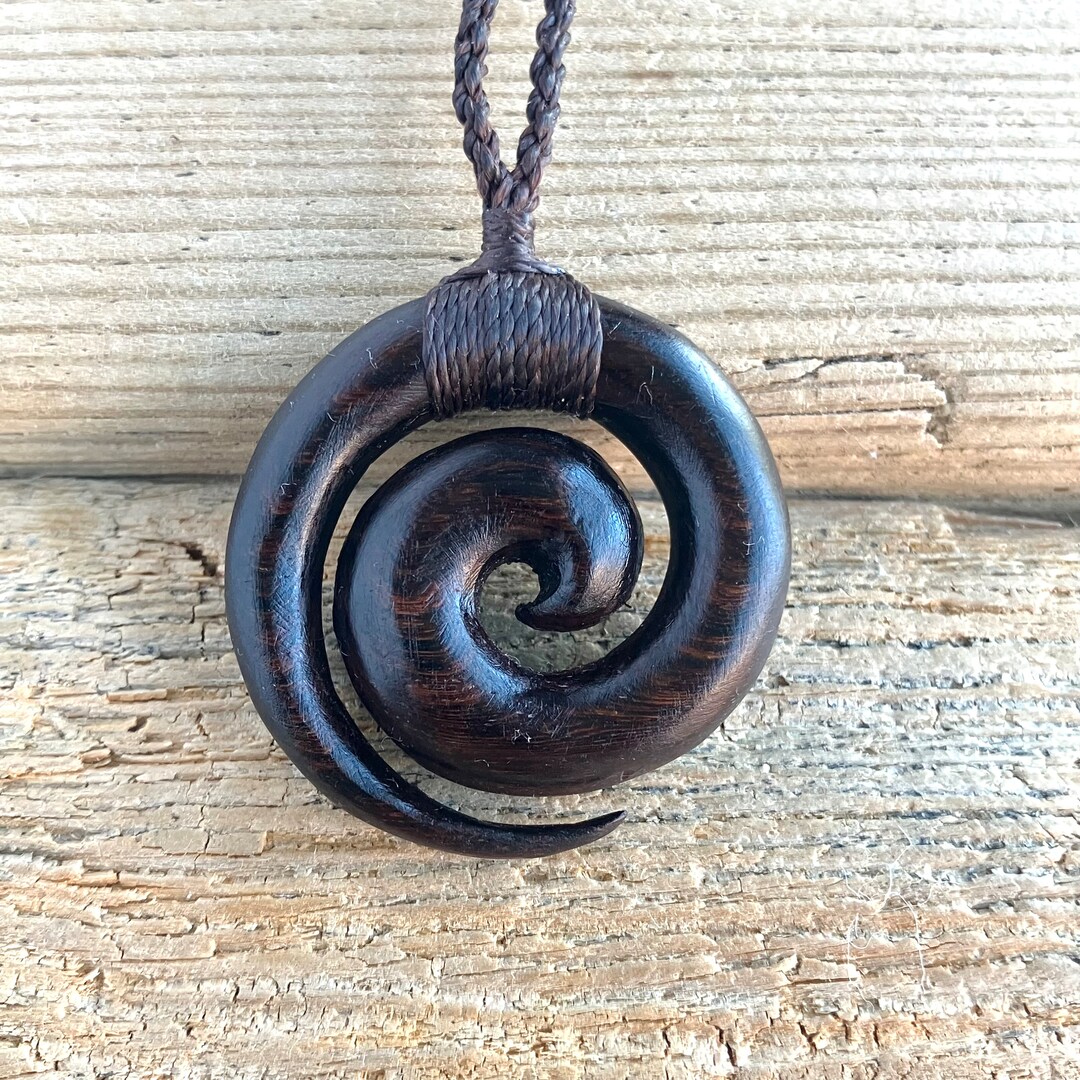 Ebony Single Koru Spiral Wooden Pendant Necklace 39 Mm, Handmade Unique ...