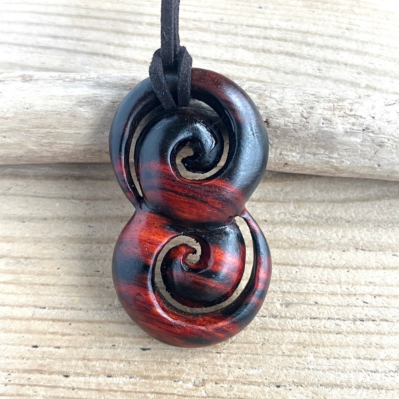 Wooden Twin Double Koru Spiral Pendant Necklace Hand Carved From ...