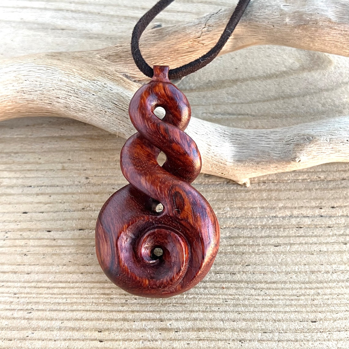 Padauk Infinity Pikorua Double Twist & Koru Pendant Necklace - Etsy