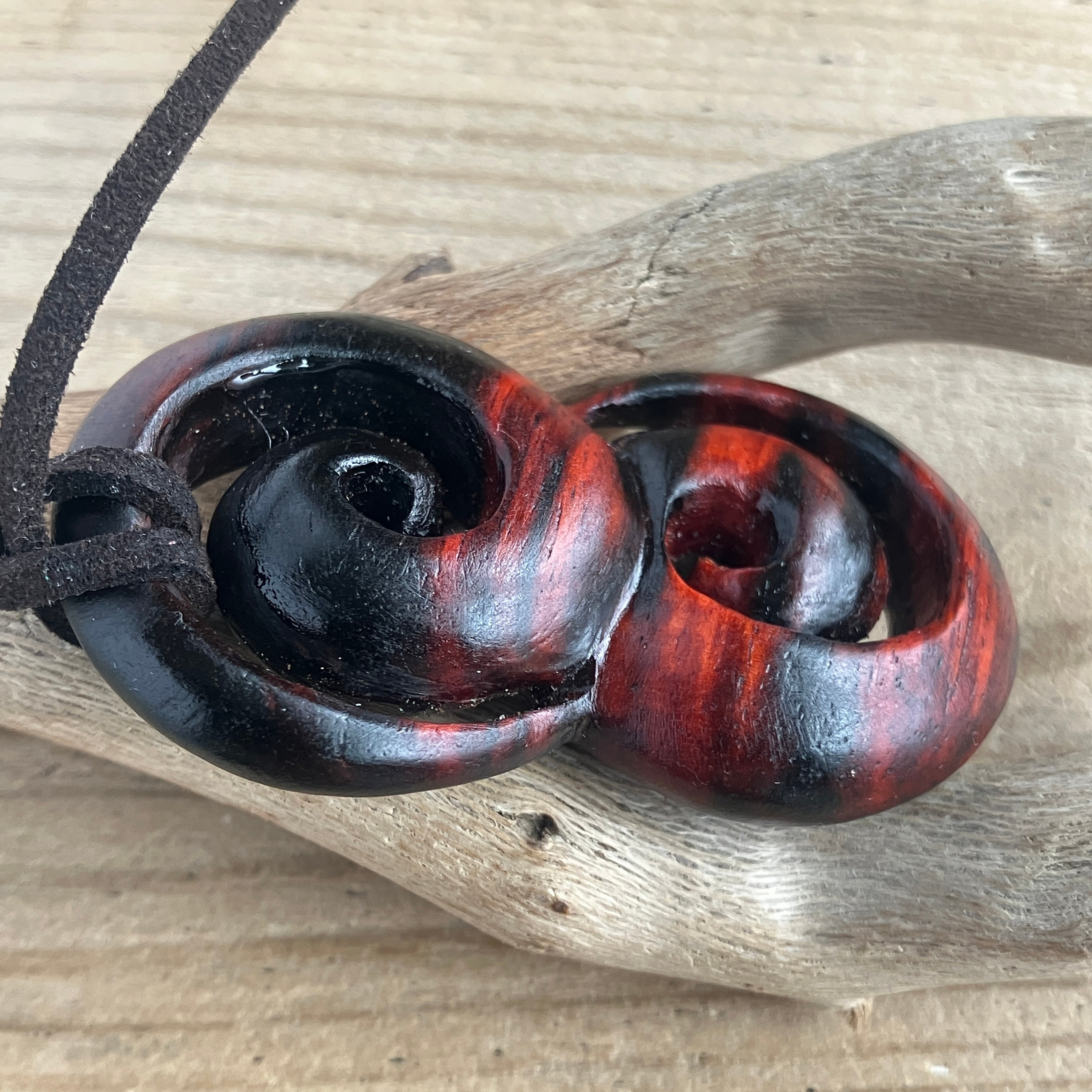 Wooden Twin Double Koru Spiral Pendant Necklace Hand Carved From ...