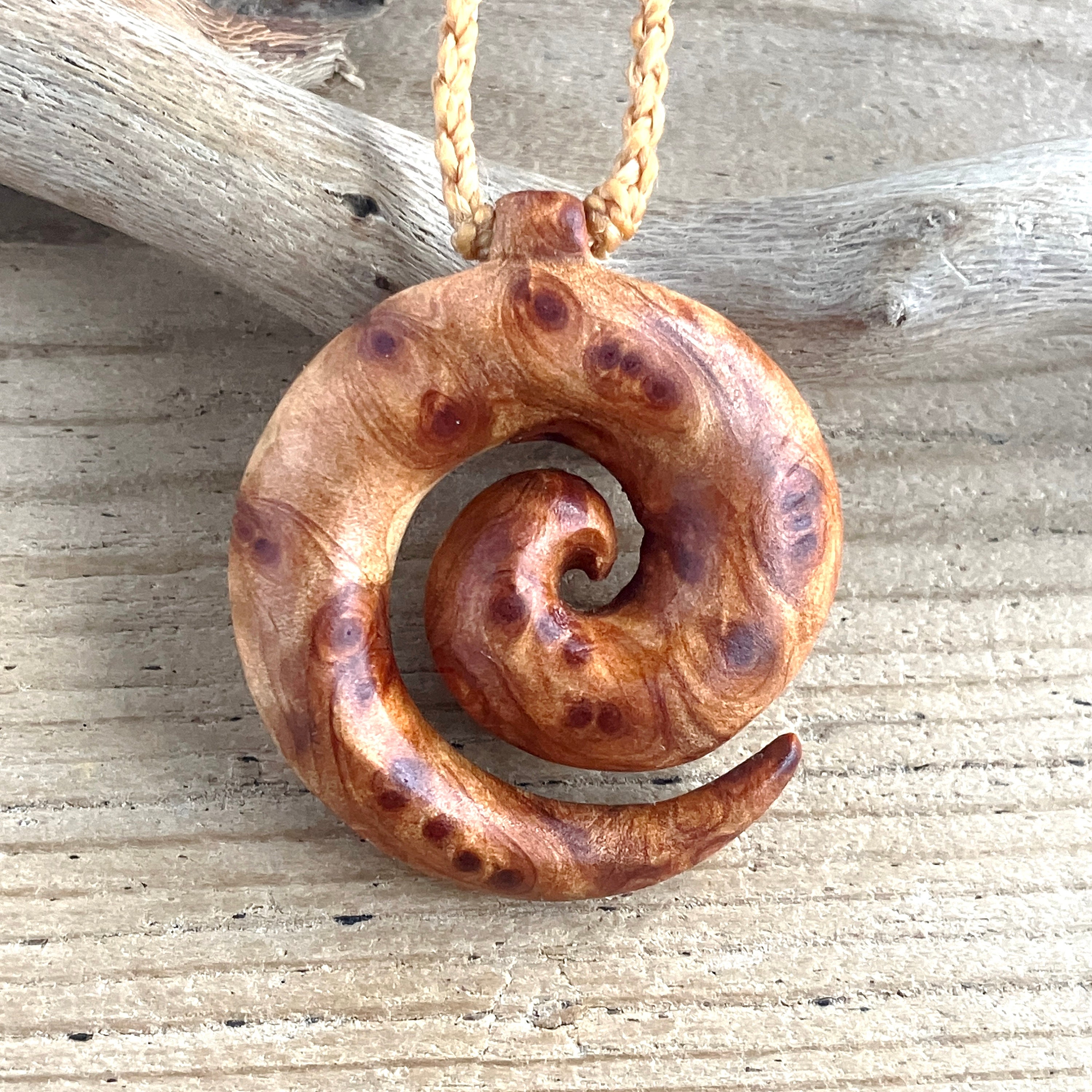 Rare Scented Wood Weeping Cypress Burl Wood Single Koru Spiral Pendant ...