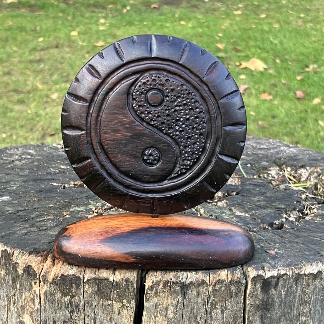 Yin & Yang Wooden Sculpture Hand Carved From Ebony Wood With Base ...