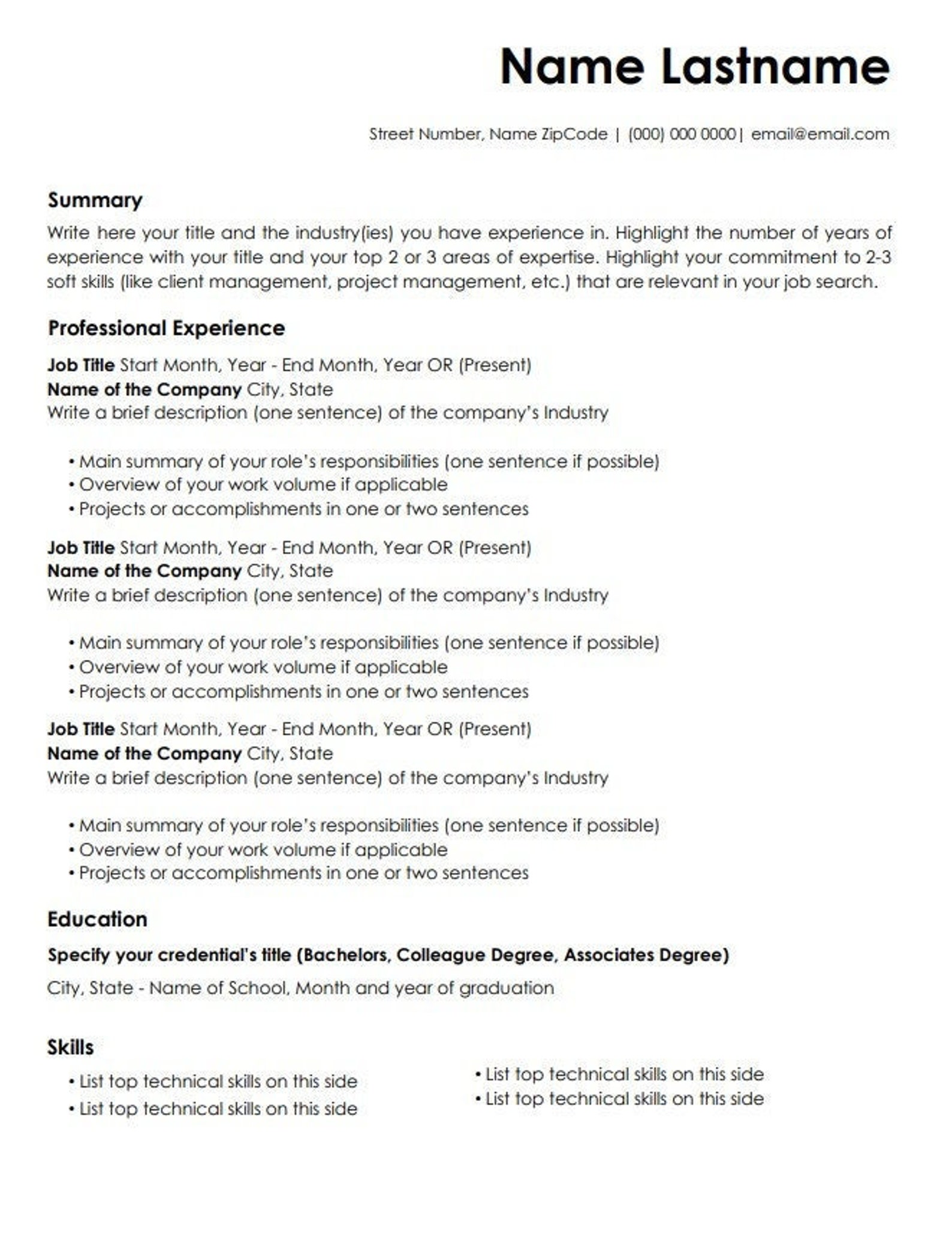 One Page Resume - ATS Resume Template for Word, ATS Friendly Resume ...