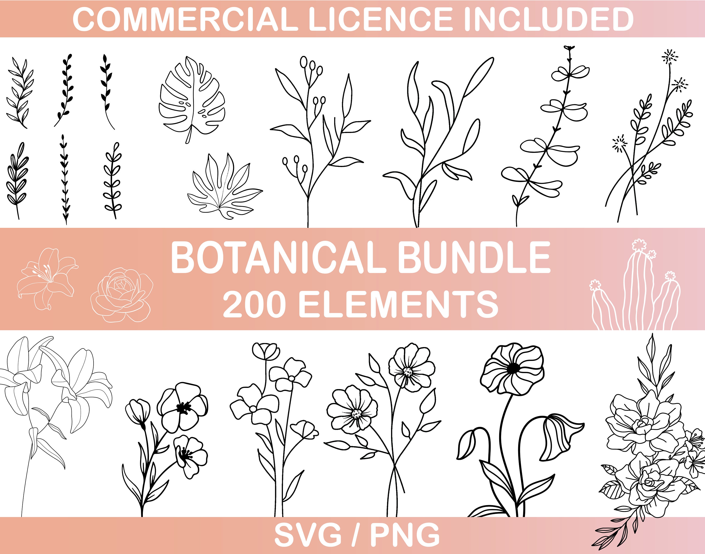200 Botanical Svg Bundle Floral Svg Flower Svg Flower Png - Etsy Canada