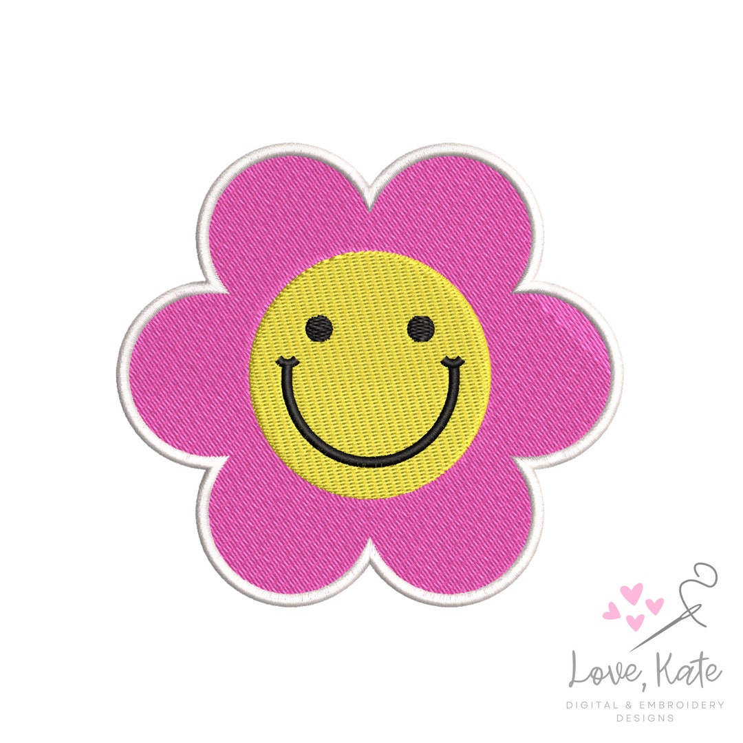 Preppy Smiley Flower Embroidery Design (7 Sizes) - Etsy