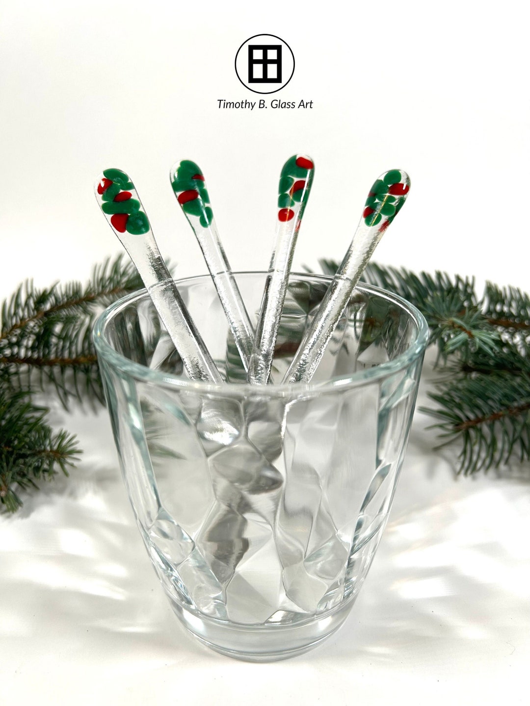 Holly Berry Fused Glass Christmas Swizzle Sticks Stir Sticks Stirrers ...