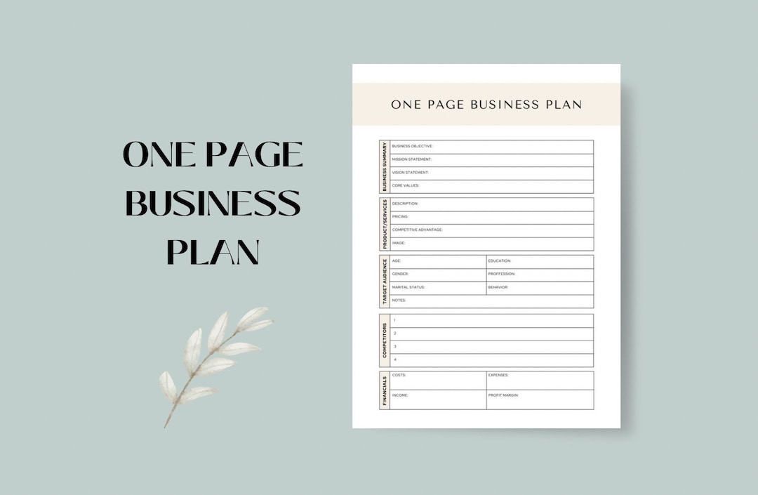 One Pager Business Plan Template - Etsy
