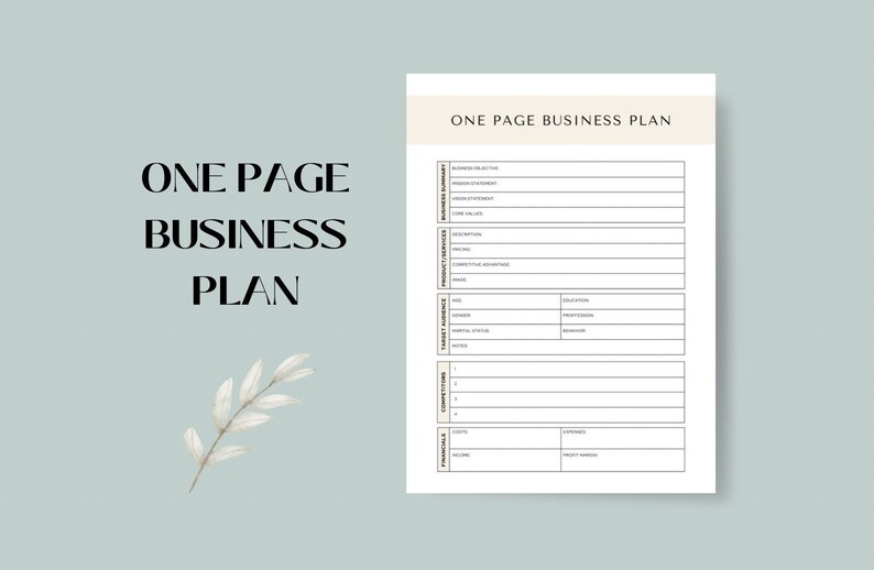 One Pager Business Plan Template - Etsy