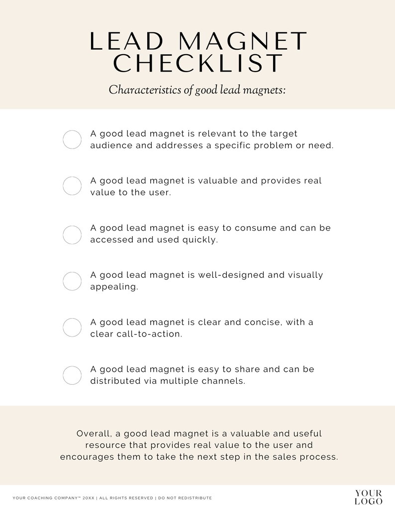 Lead Magnet Checklist Template - Etsy