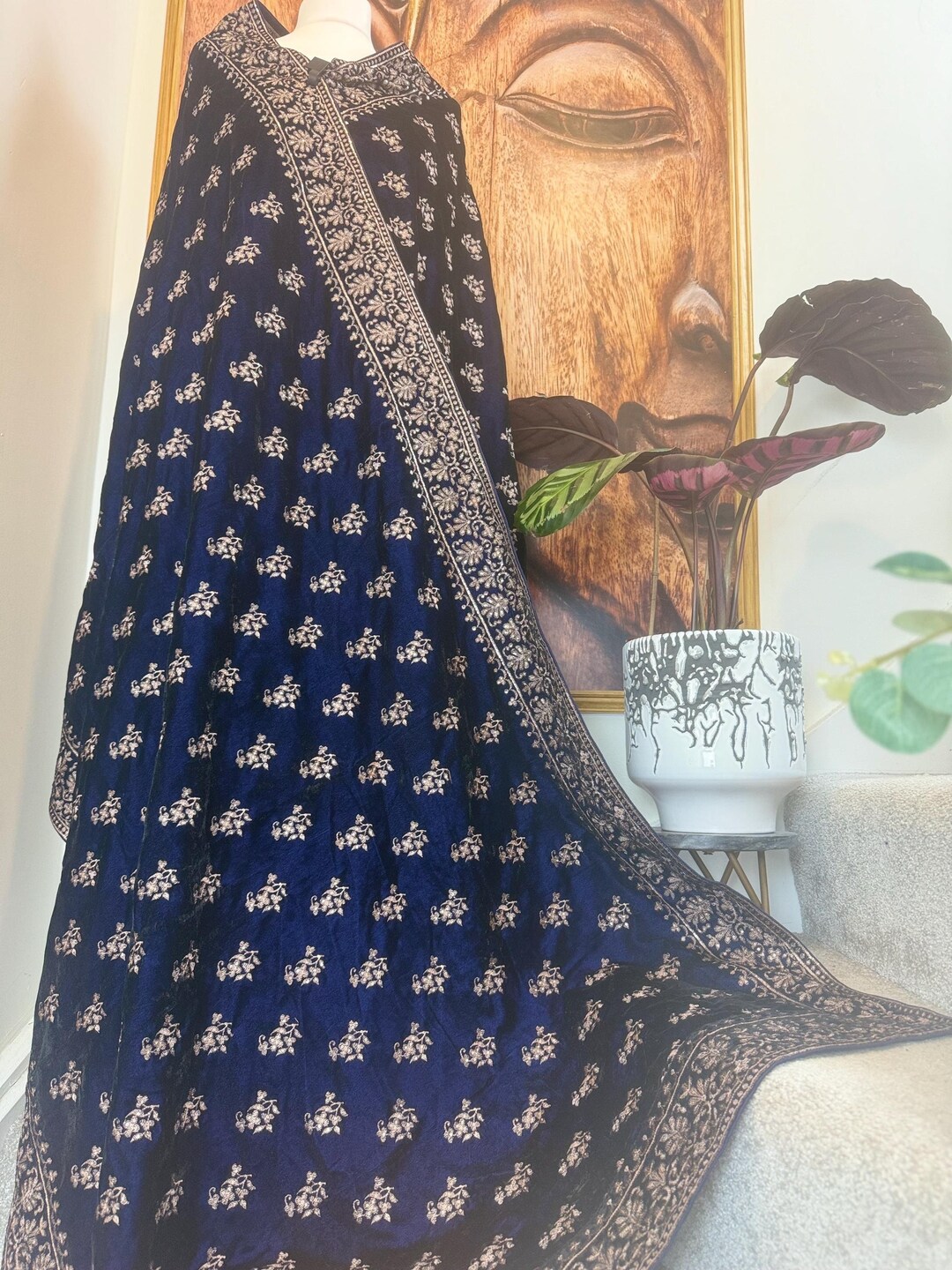 Beautiful Navy Blue Shawl/stole in Velvet Fabric, Indian Scarf ...