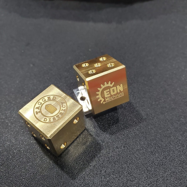Pair of BRASS D6 DICE USA Made 19mm 3/4 Billet Dice Custom Engraving on ...
