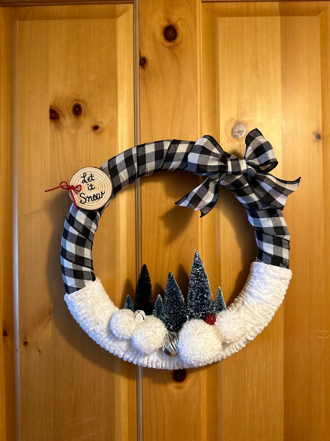 Let is Snow Black & White Gingham Ribbon and Yarn Wreath - Etsy