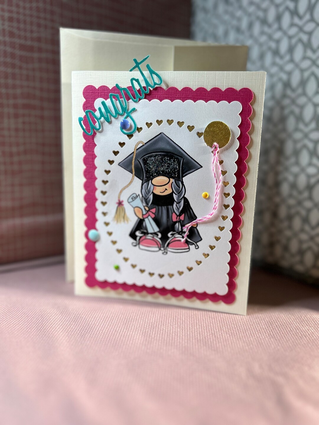 GRADUATION GNOME Girl Gold Hearts Balloons Cards - Etsy