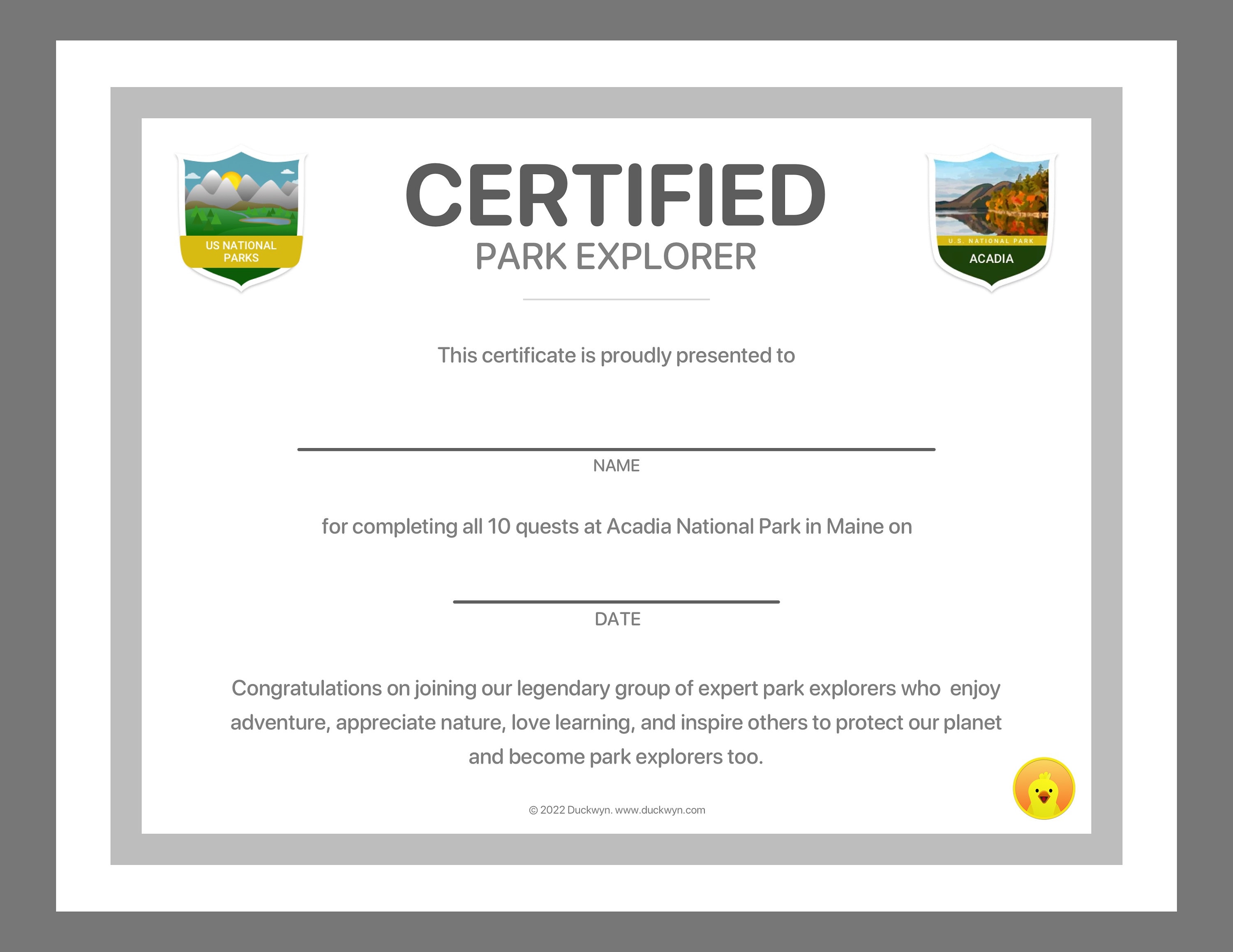 Acadia National Park Printable Kids Guide and Adventure Certificate ...