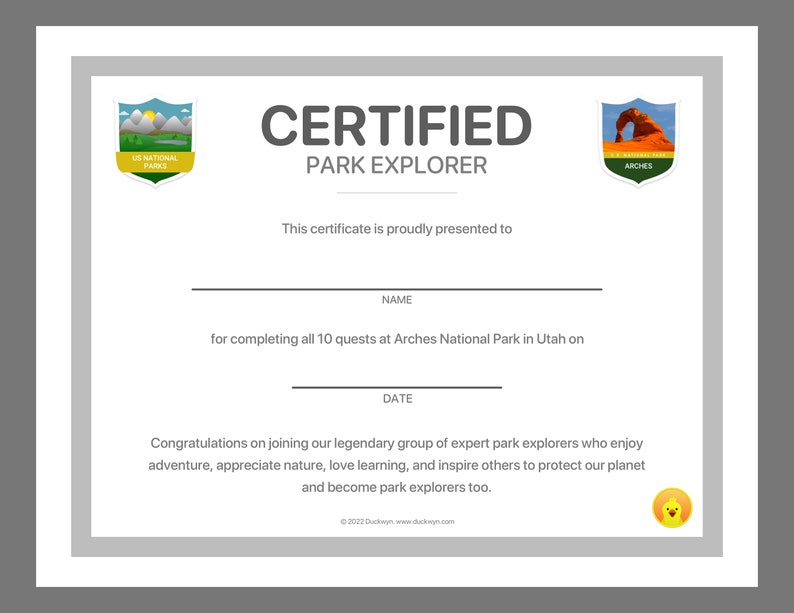 Arches National Park Printable Kids Guide and Adventure Certificate ...