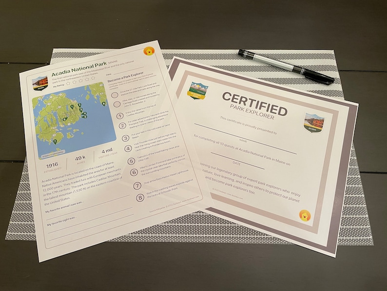 Acadia National Park Printable Kids Guide and Adventure Certificate ...