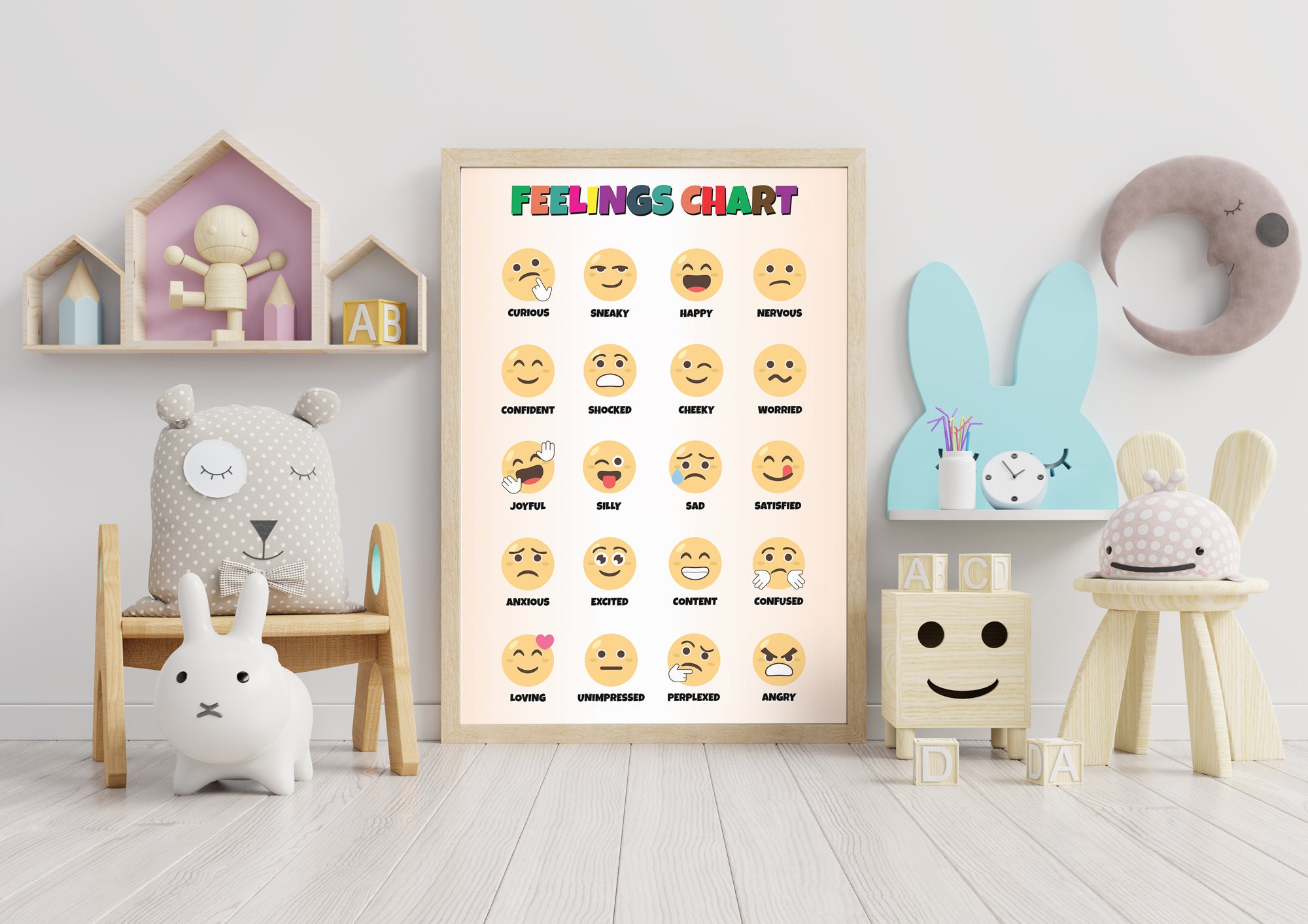 Boho Classroom Decor: Feelings Chart, Emotion Graphics, and Educational ...