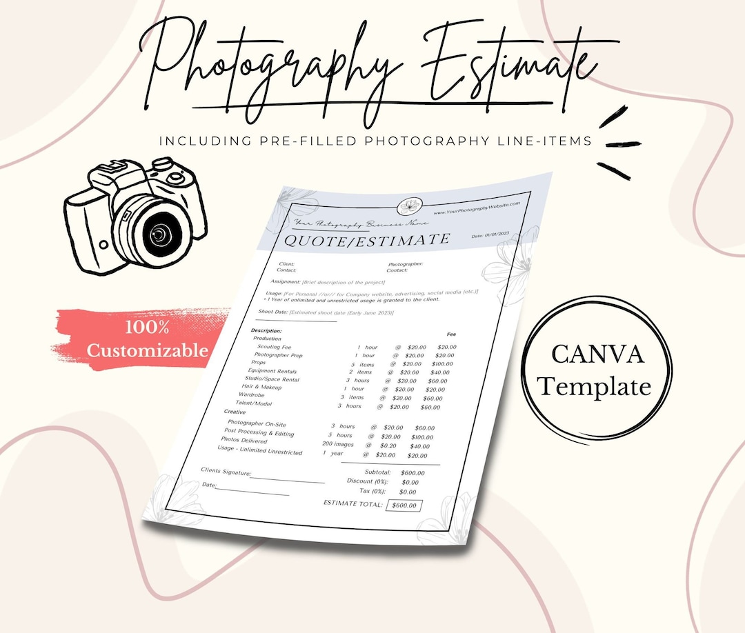 Photography Quote/estimate Template (BLUE) - Photography Pricing ...