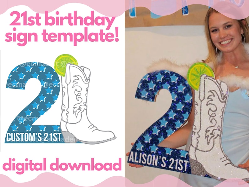 21st Birthday Sign Template Blue Stars and White Cowboy Boot - Etsy