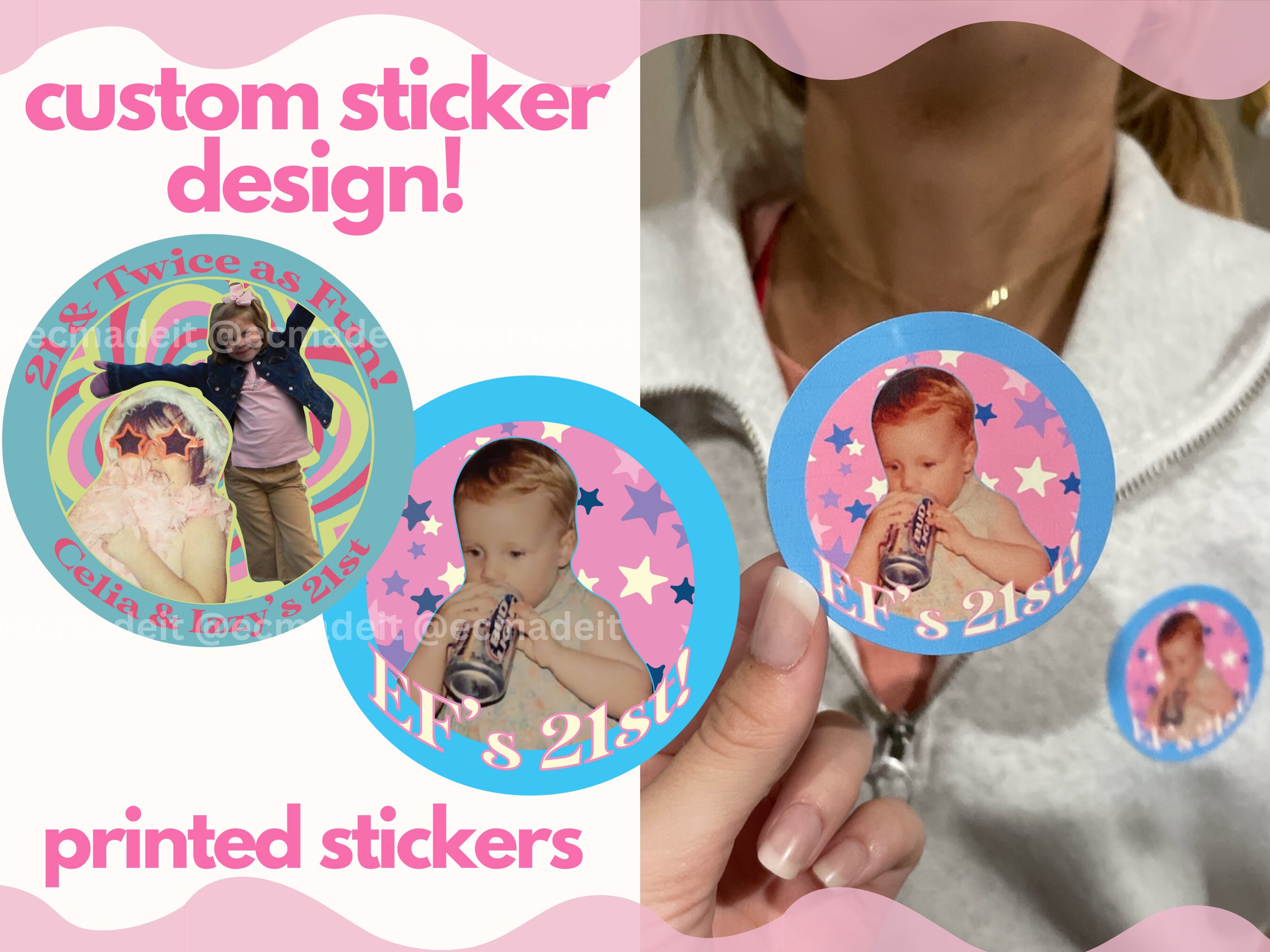 Custom Sticker Design Round Sticker Perfect for Birthdays, 21st Party ...