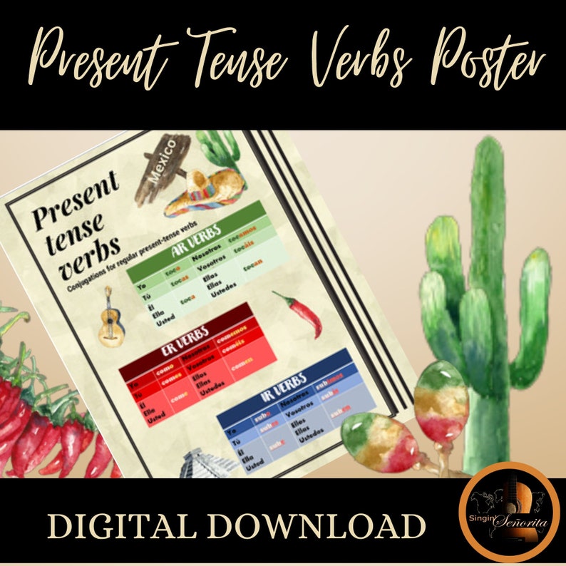 Spanish Printable Classroom Poster Present-tense Verbs - Etsy Australia