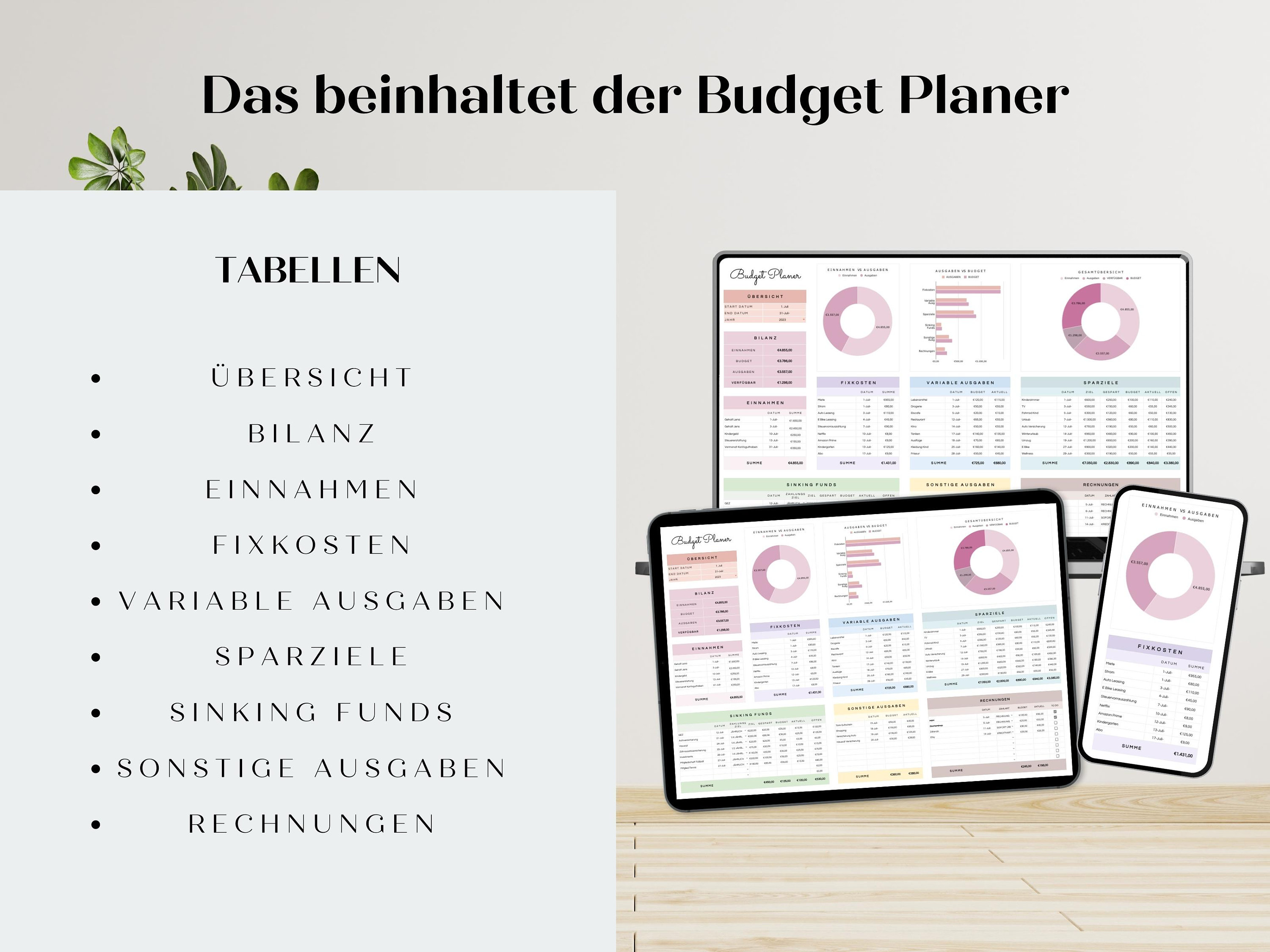 Monatlicher Budget Planer, Google Sheets, für alle Jahre, Finanz ...