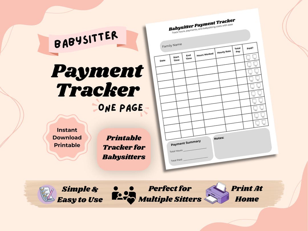 Babysitter Payment Tracker Printable | Nanny Payment Log | Childcare ...
