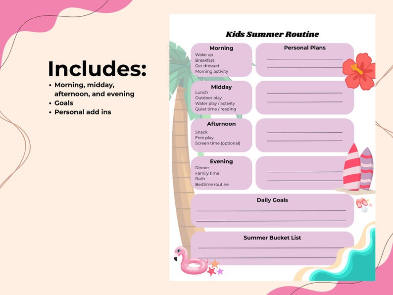 Girls Summer Routine Chart Printable | Kids Summer Schedule | Daily ...