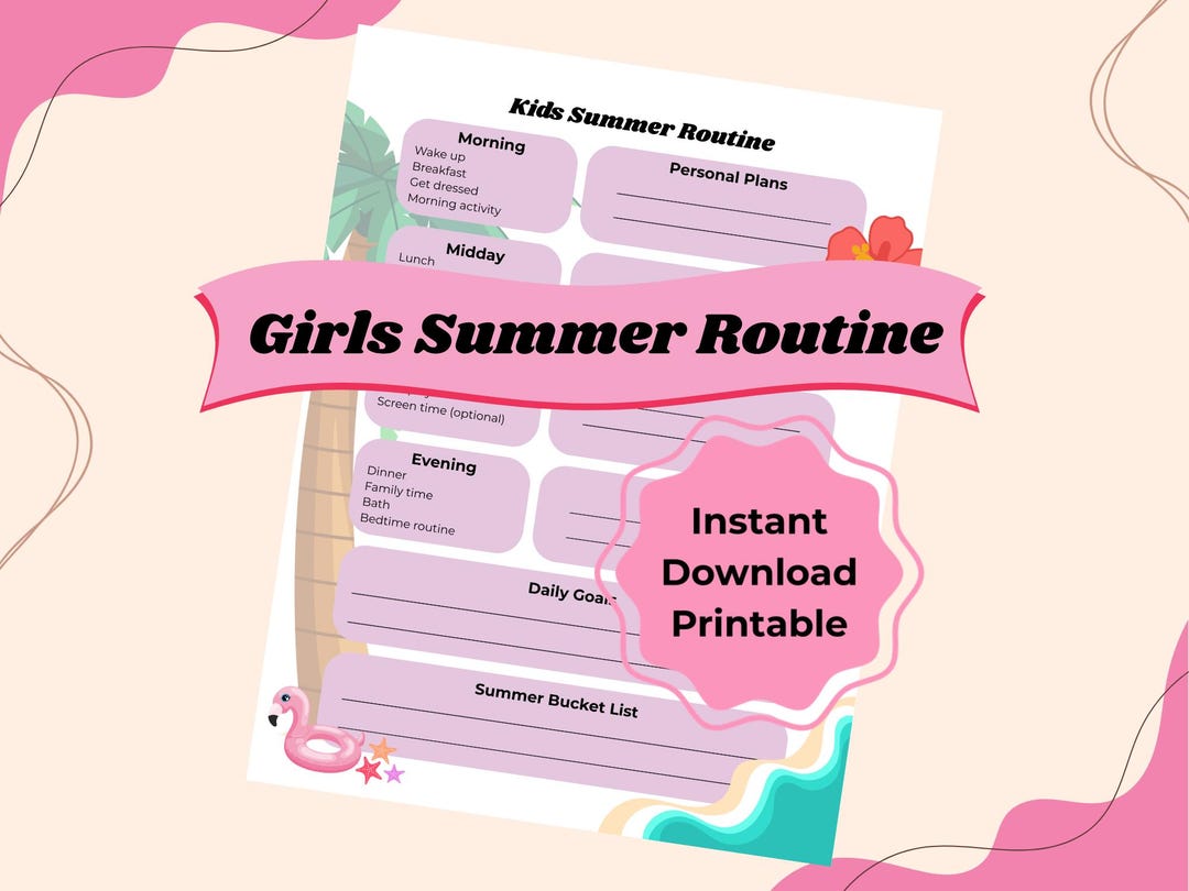 Girls Summer Routine Chart Printable | Kids Summer Schedule | Daily ...