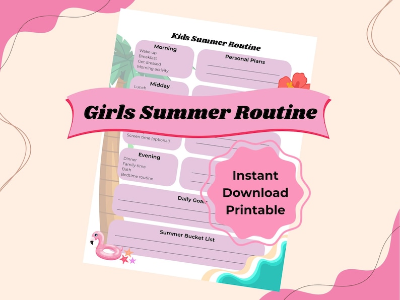 Girls Summer Routine Chart Printable | Kids Summer Schedule | Daily ...