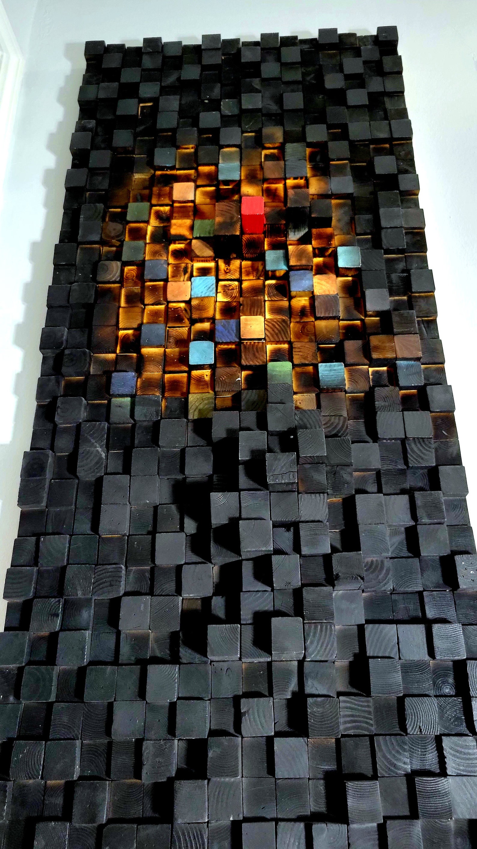 3D Pixelated Wooden Wall Art W/shou Sugi Ban Accents & Copper Frame - Etsy