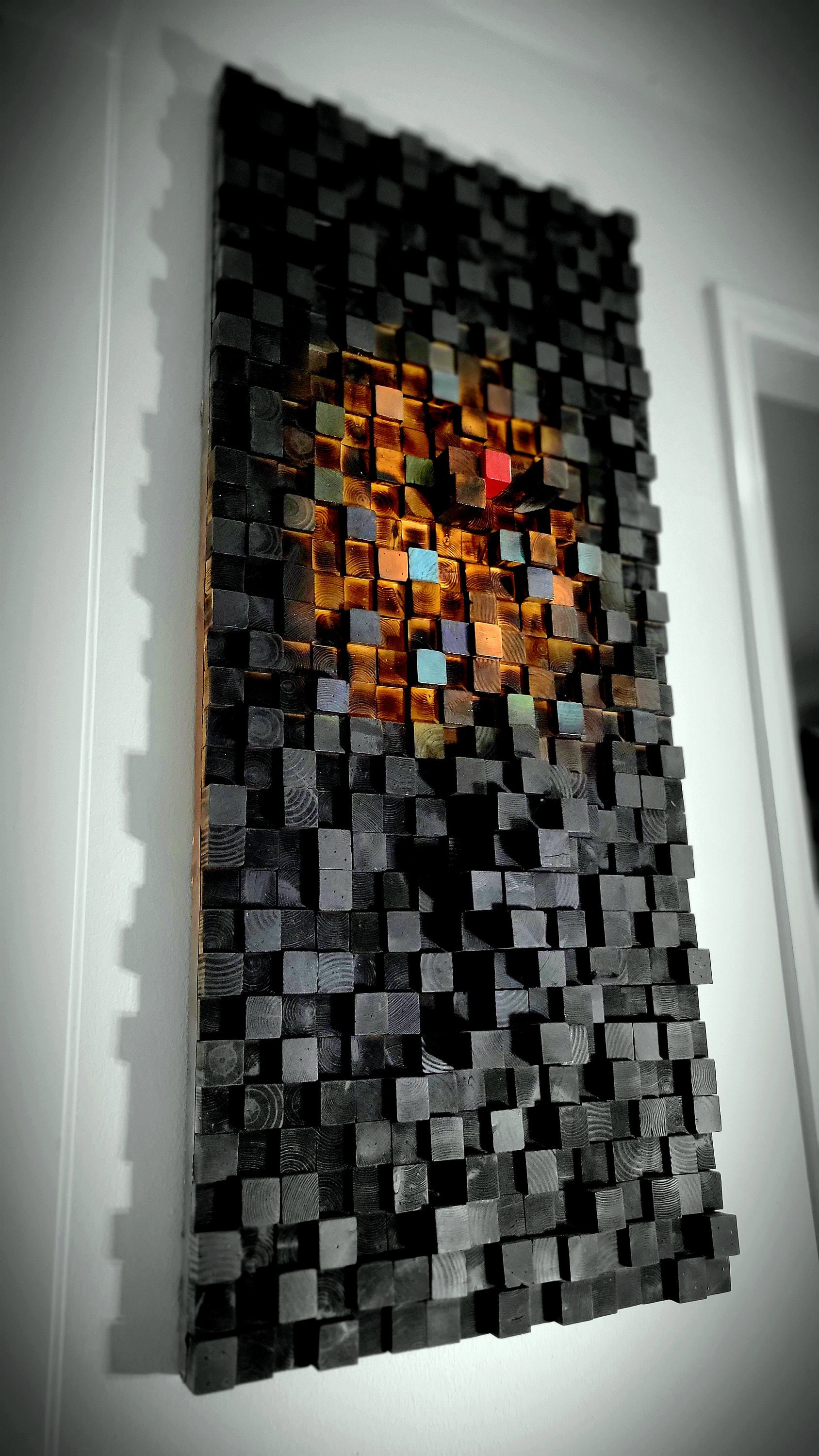 3D Pixelated Wooden Wall Art W/shou Sugi Ban Accents & Copper Frame - Etsy
