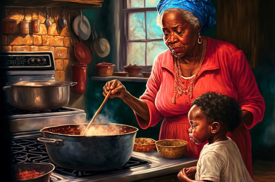 New Orleans Gumbo Art Print: Southern Family Kitchen Scene (digital ...