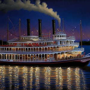 Mississippi River Steamboat Print: Vintage Americana Nautical Art ...