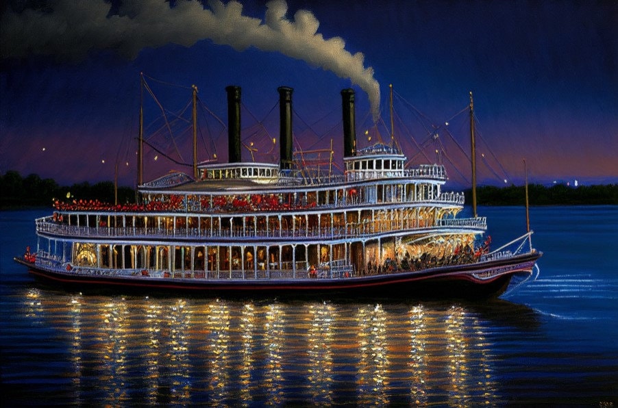Mississippi River Art, Steamboat Oil Painting Print, Vintage Riverboat ...