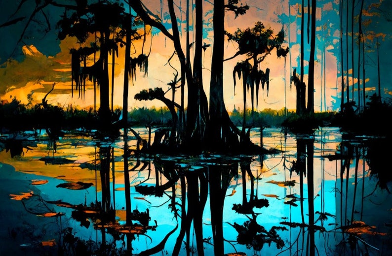Dark Swamp Art, Digital Download, Moody Landscape Print, Haunting ...