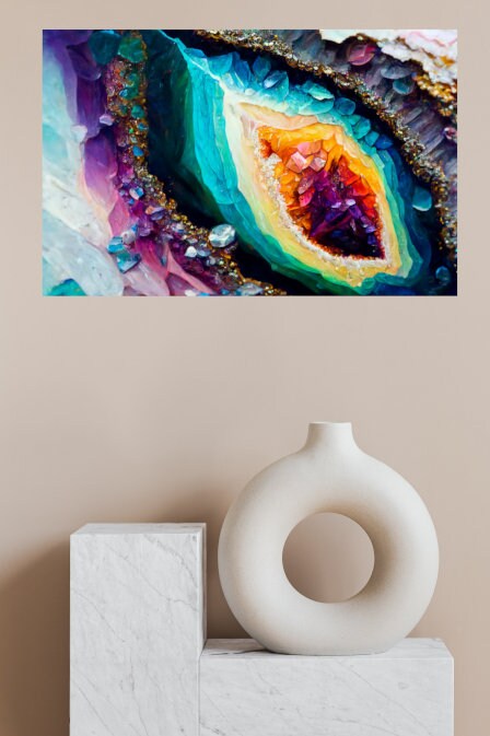 Rainbow Quartz Geode, Abstract Art, AI Art, Oil Painting, Gift ...