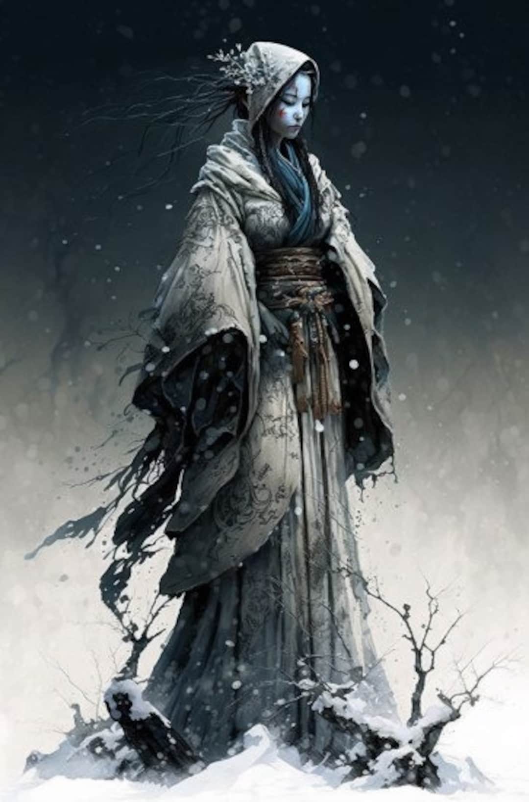 Yuki-onna Yokai Print | Japanese Folklore Digital Art | Snow Goddess ...